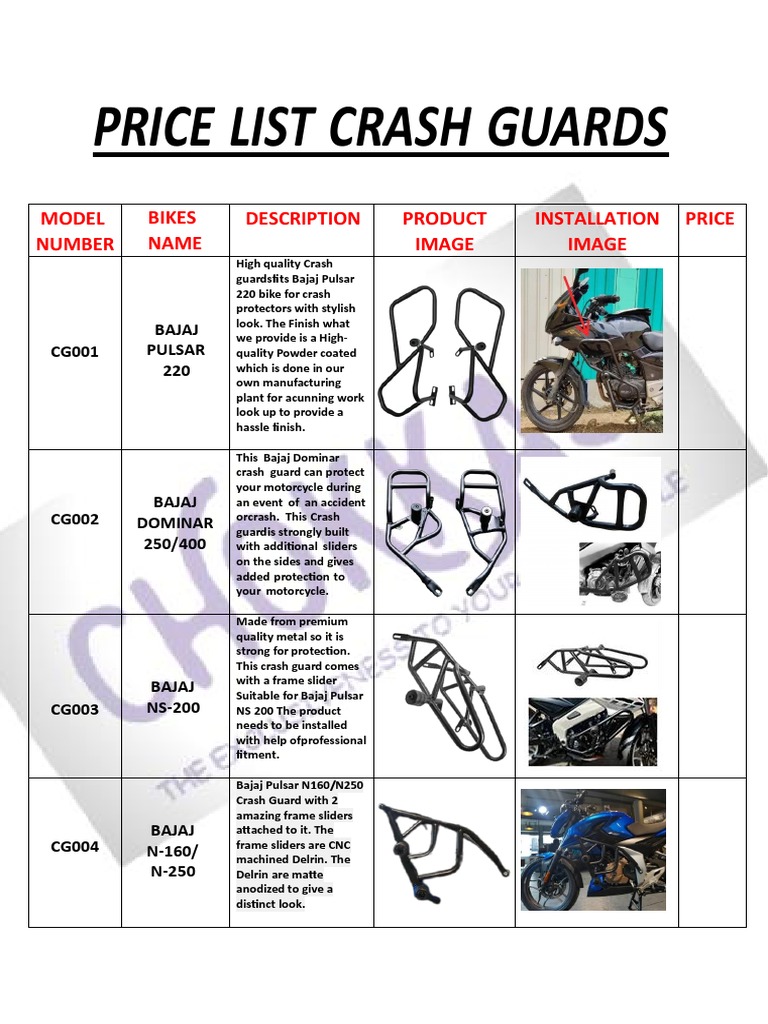 Price List Crash Guards | PDF | Motorcycle | Welding