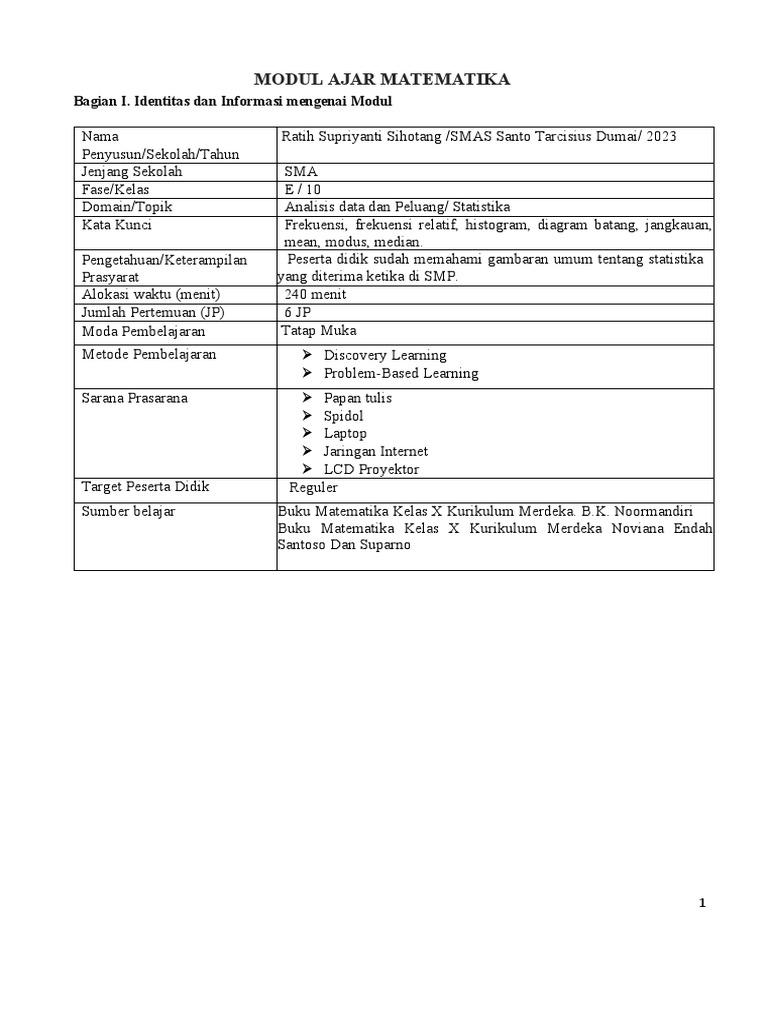 Modul Ajar Matematika Statistika | PDF