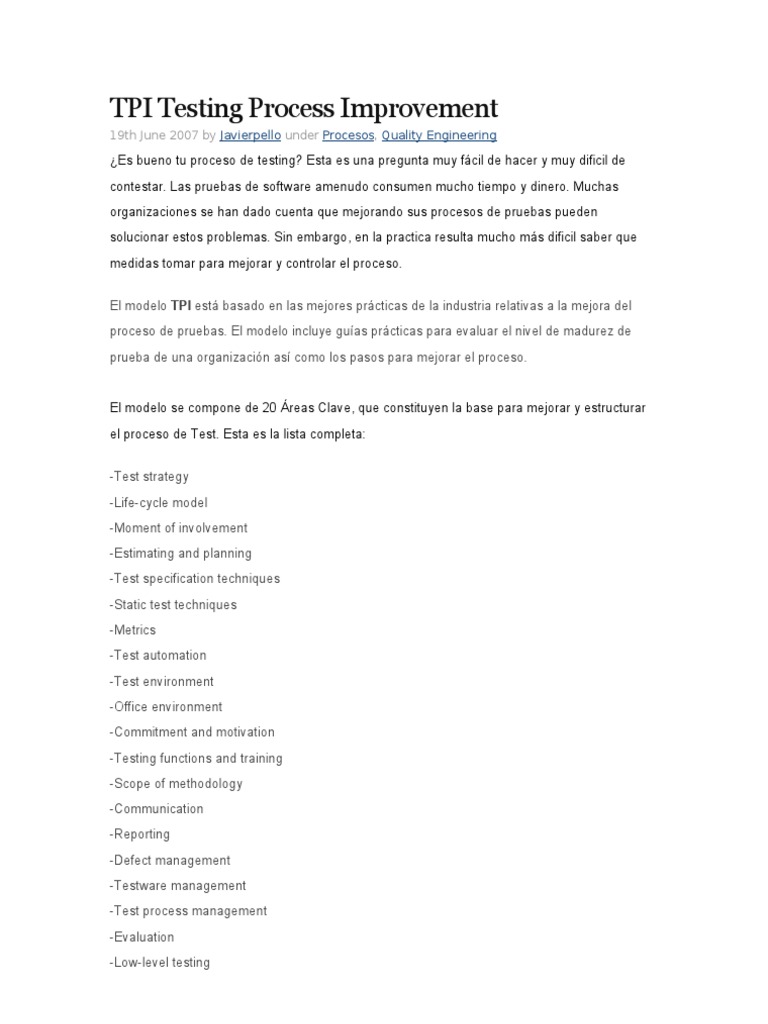 TPI Testing Process Improvement | PDF | Caso de uso | Gestión de ...