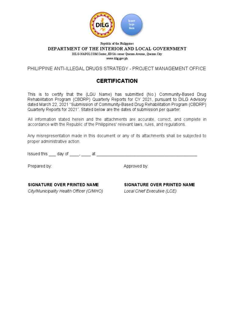 CBDRP Certification Template (With LGU Logo) | PDF