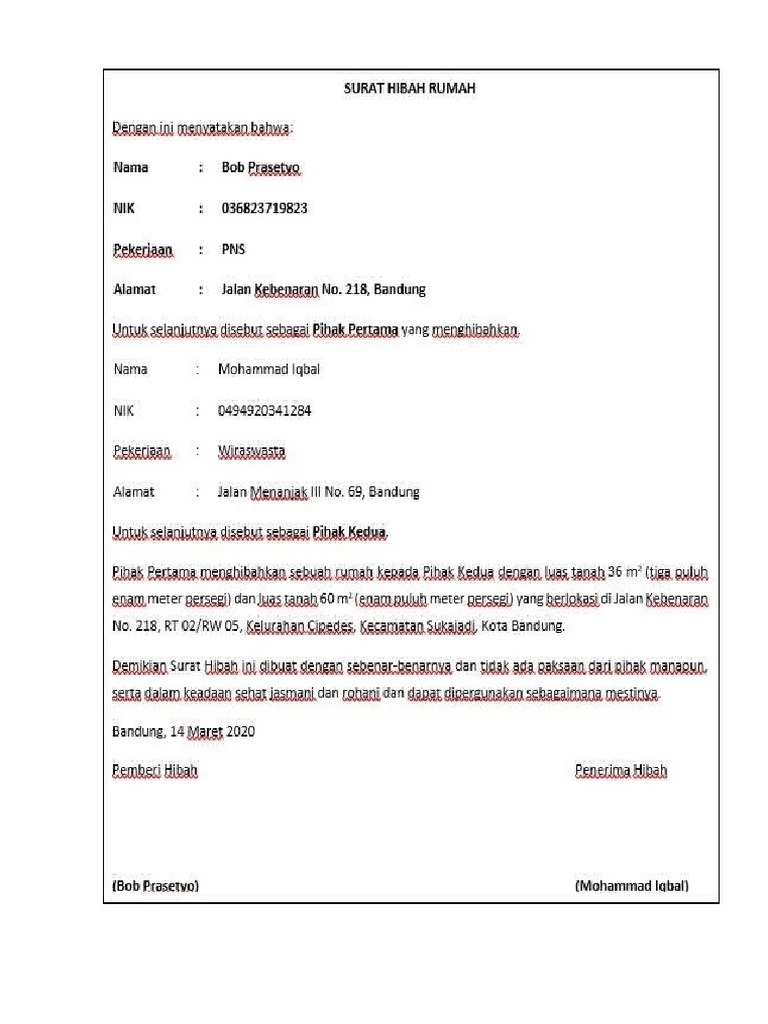 Contoh Surat Hibah Rumah | PDF