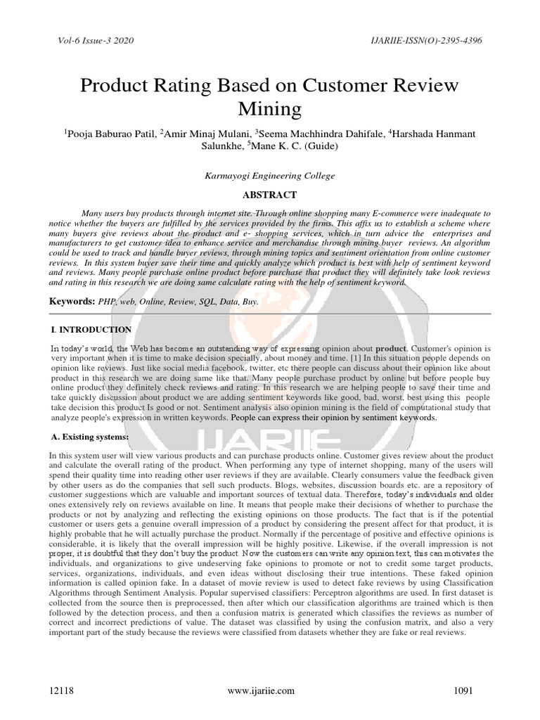 Product Rating Based On Customer Review Mining Ijariie12118 | PDF
