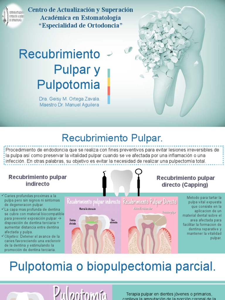 Recubrimiento Pulpar Directo y Pulpotomia | PDF | Especialidades ...