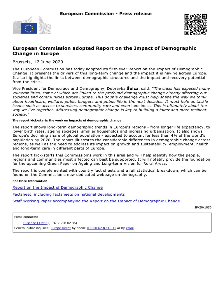 European Commission Adopted Report On The Impact of Demographic Change in Europe | Download Free ...