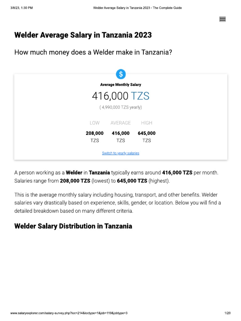 Welder Average Salary in Tanzania 2023 - The Complete Guide | PDF