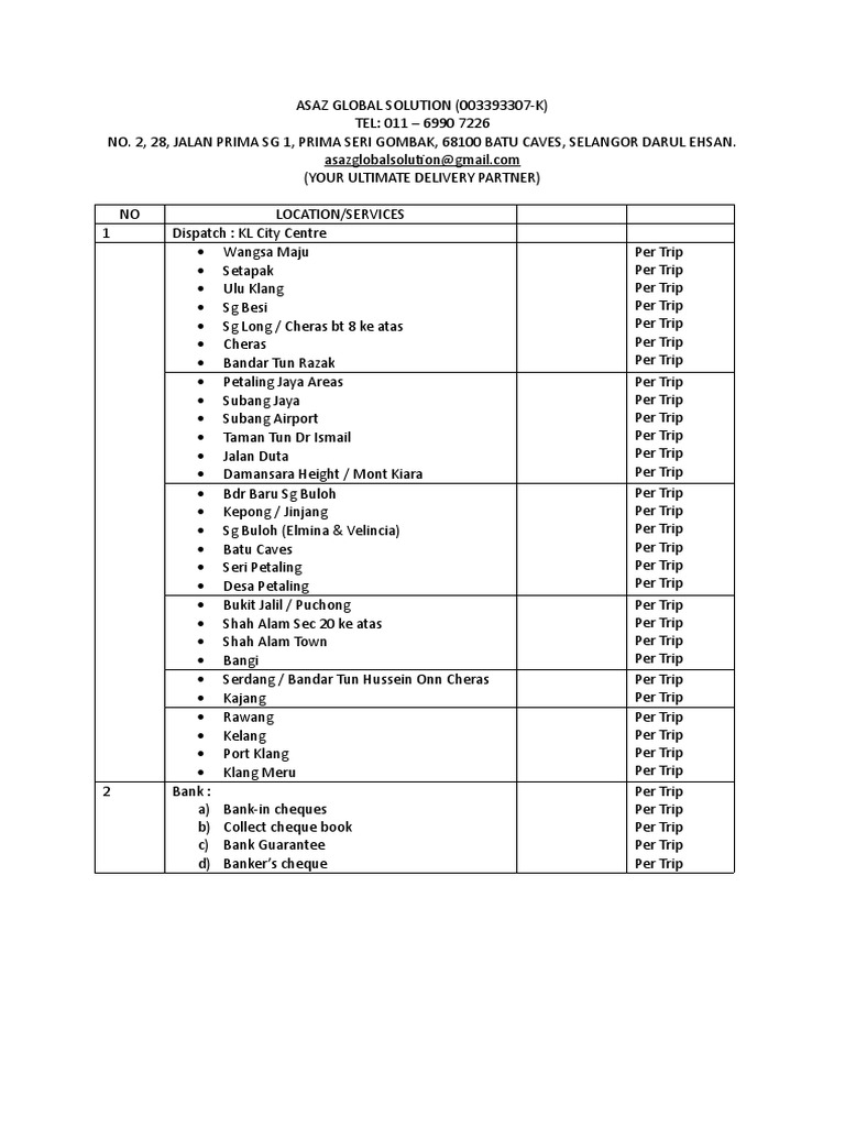 Services Charges - ASAZ DISPATCH SERVICES | PDF