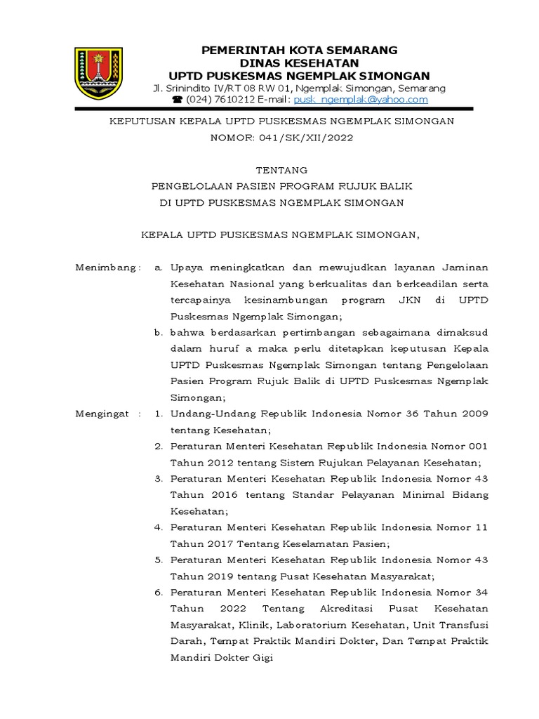 Copy of 39) 041 SK Pengelolaan Pasien Program Rujukan Balik | PDF