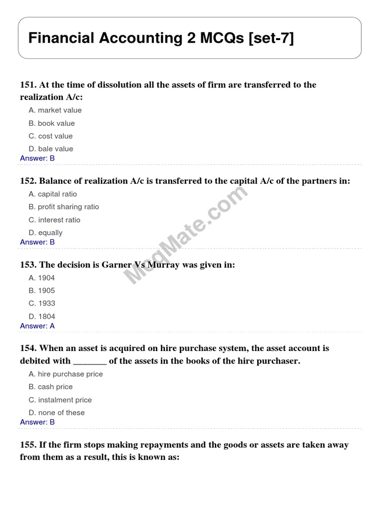 Financial Accounting 2 Solved MCQs (Set-7) | PDF