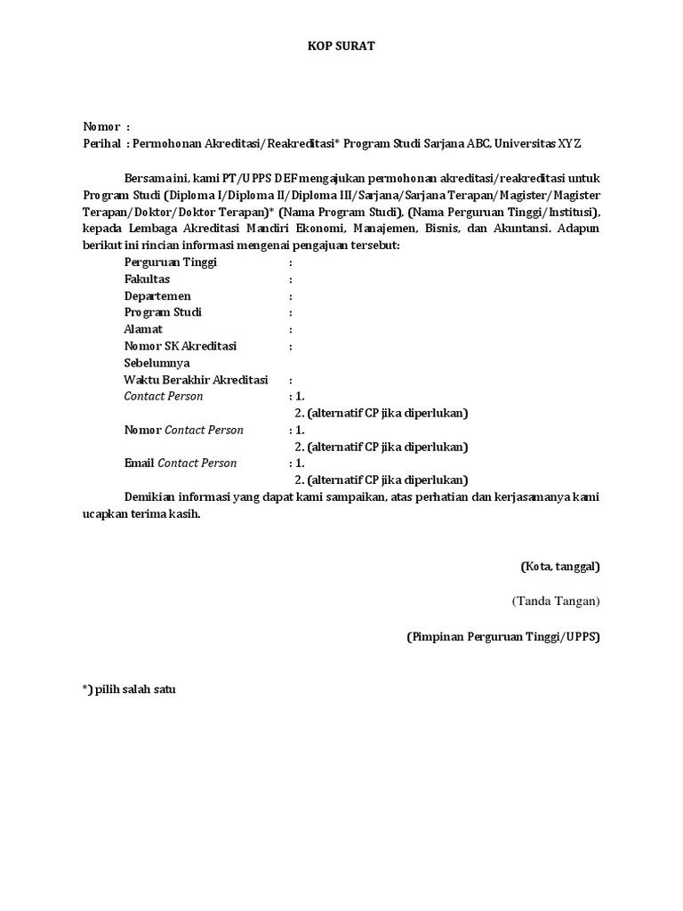 Template Surat Pengantar Dokumen Pengajuan APS EMBA Rev 1 | PDF