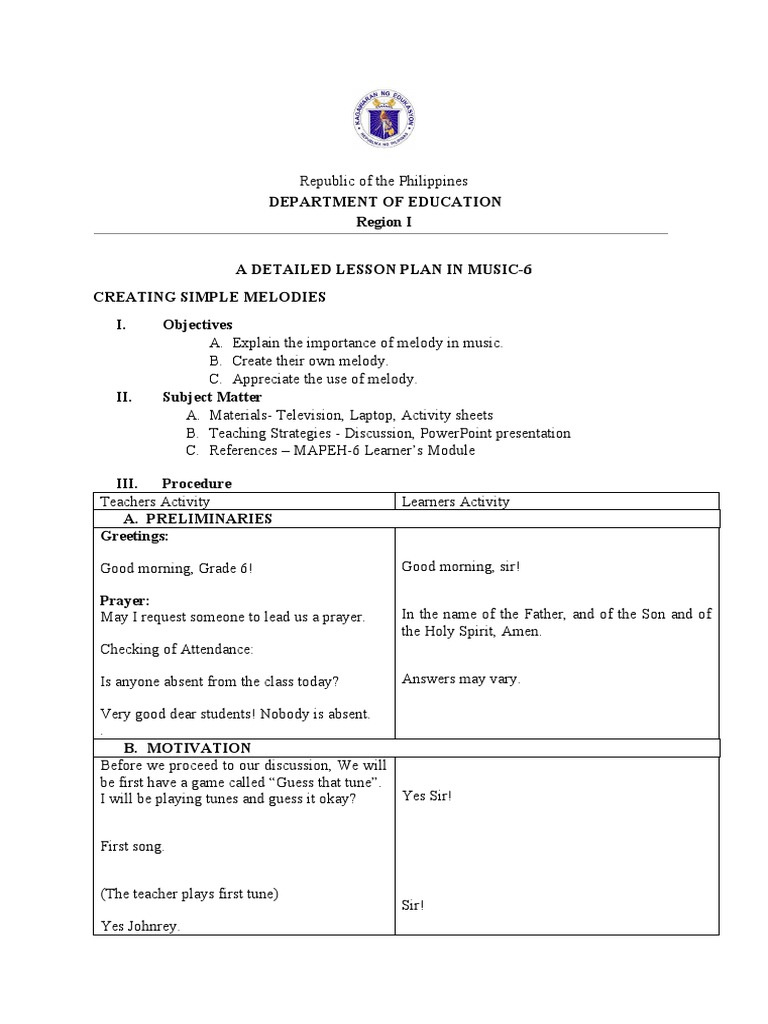 Lesson Plan-Grade-6 | PDF | Musical Notation | Performing Arts