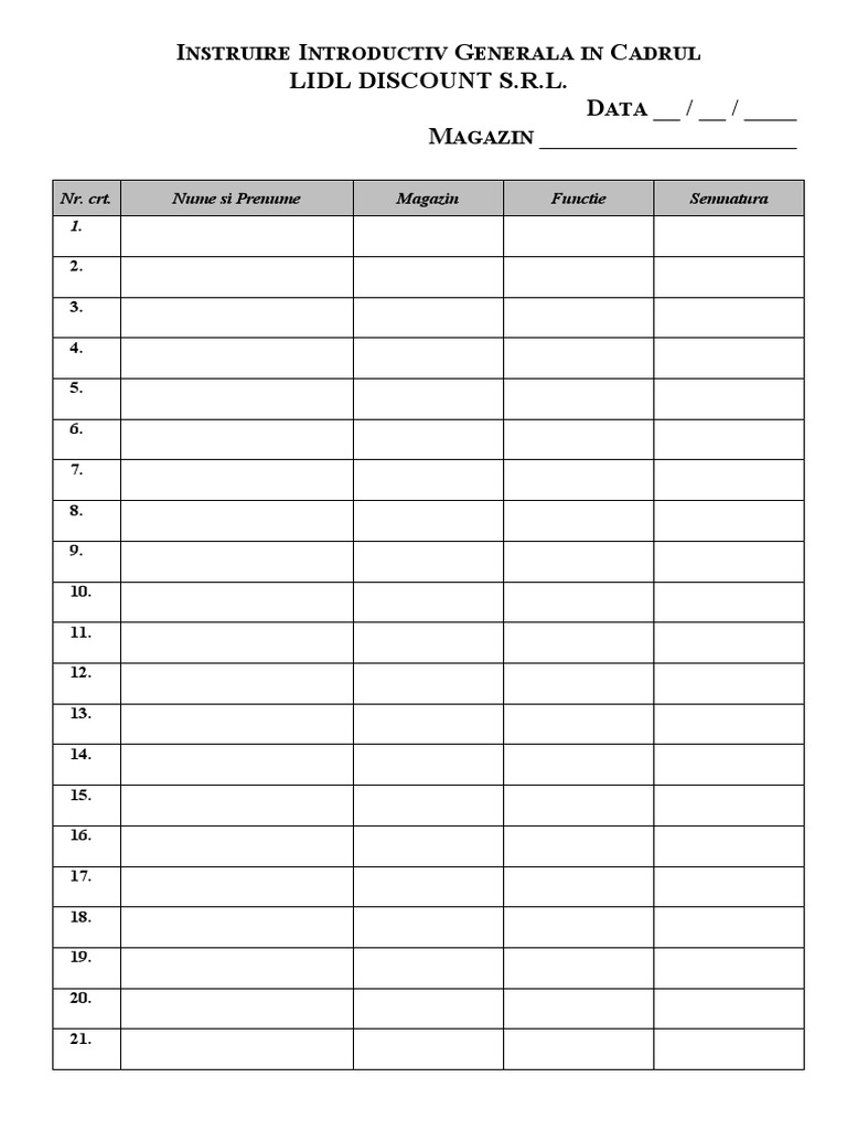 Tabel Prezenta Instruiri | PDF