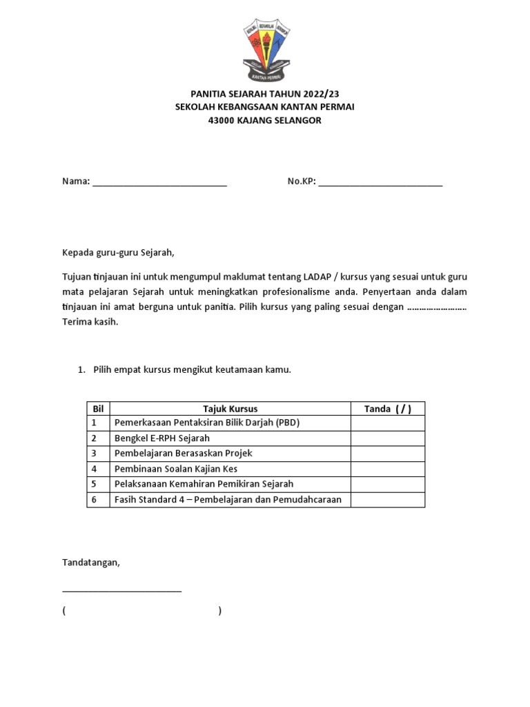 Soal selidik guru panitia sejarah 2022 | PDF