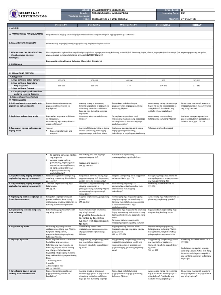 DLL - Esp 4 - Q3 - W2 | PDF
