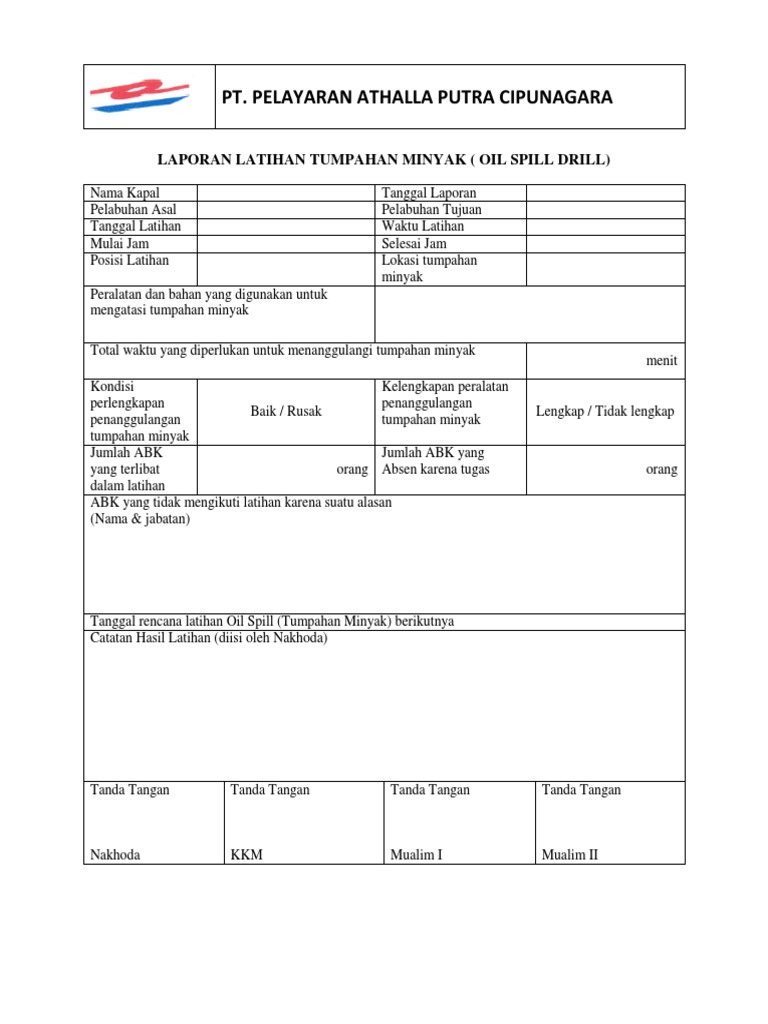 Laporan Latihan Tumpahan Minyak (Oil Spill Drill) | PDF
