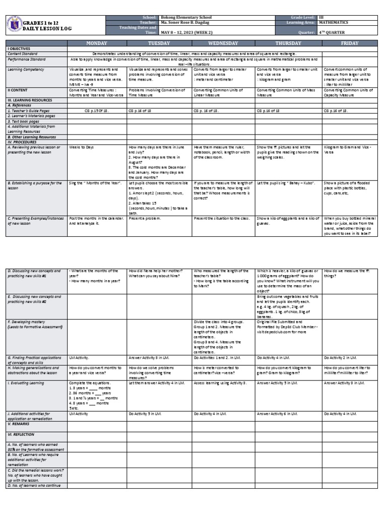 DLL - Mathematics 3 - Q4 - W2 | PDF