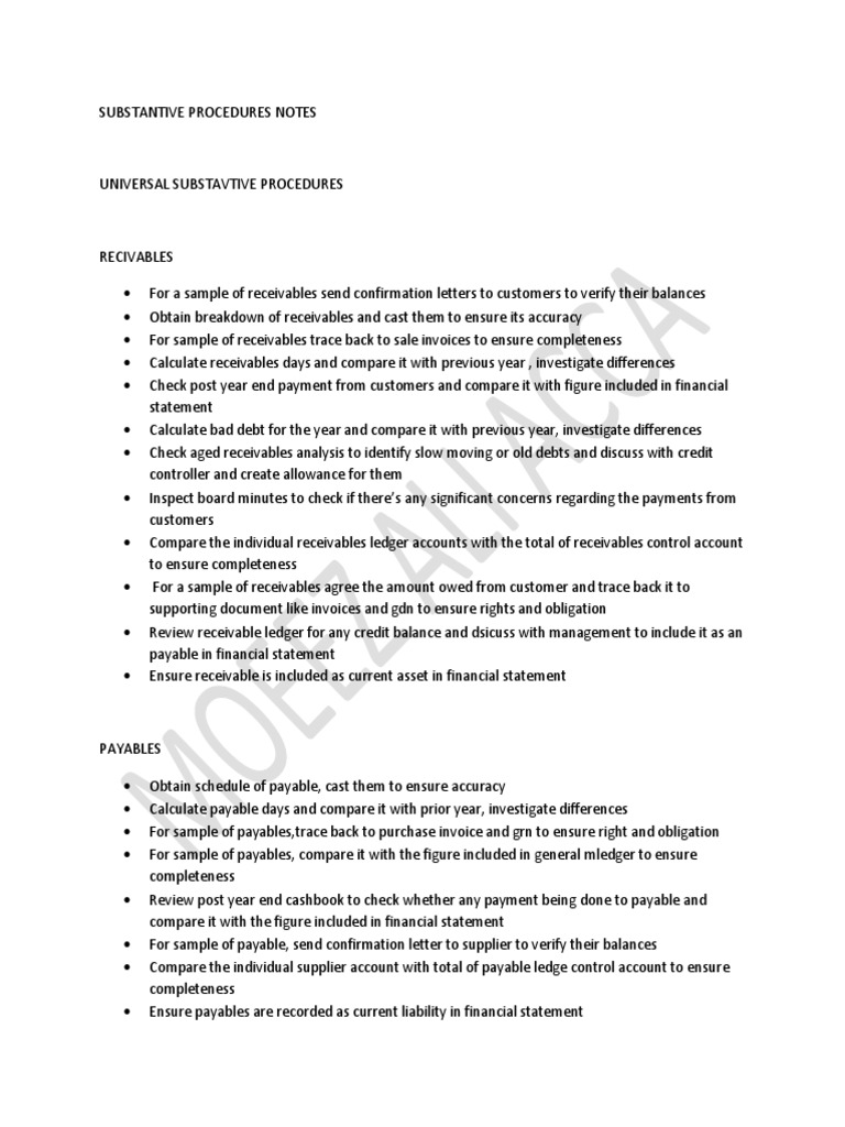 Substantive Procedures Note | PDF