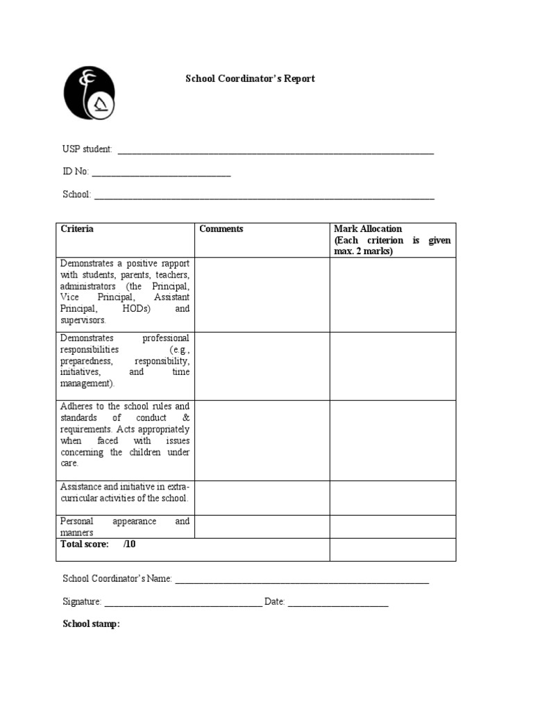 School Coordinators Report | PDF
