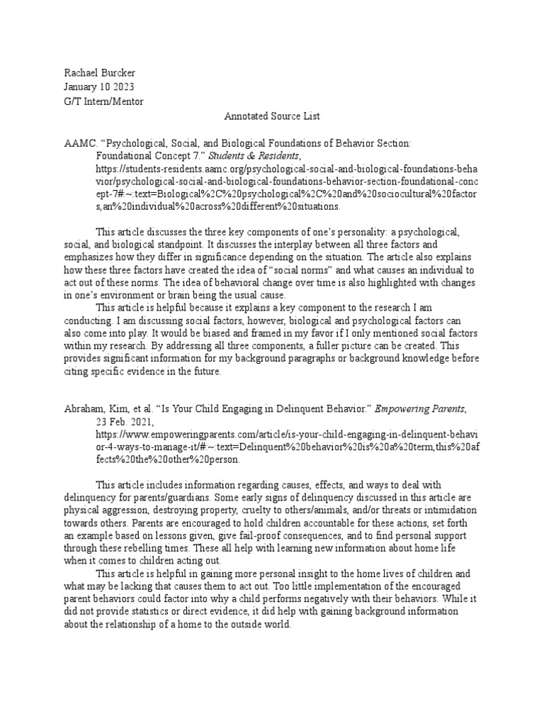 Annotated Source List | PDF