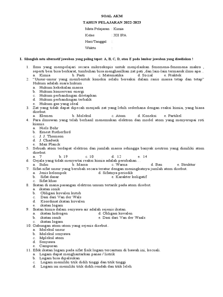 PAs Kimia 12 Ipa | PDF