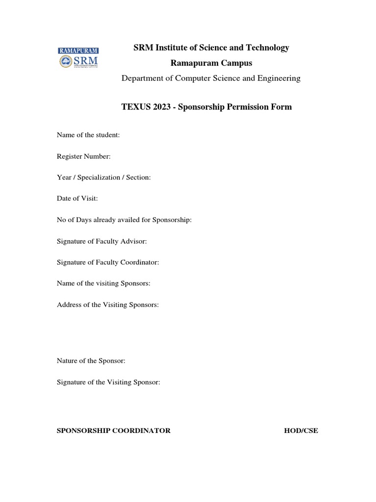 SRM sponsor permission form | PDF