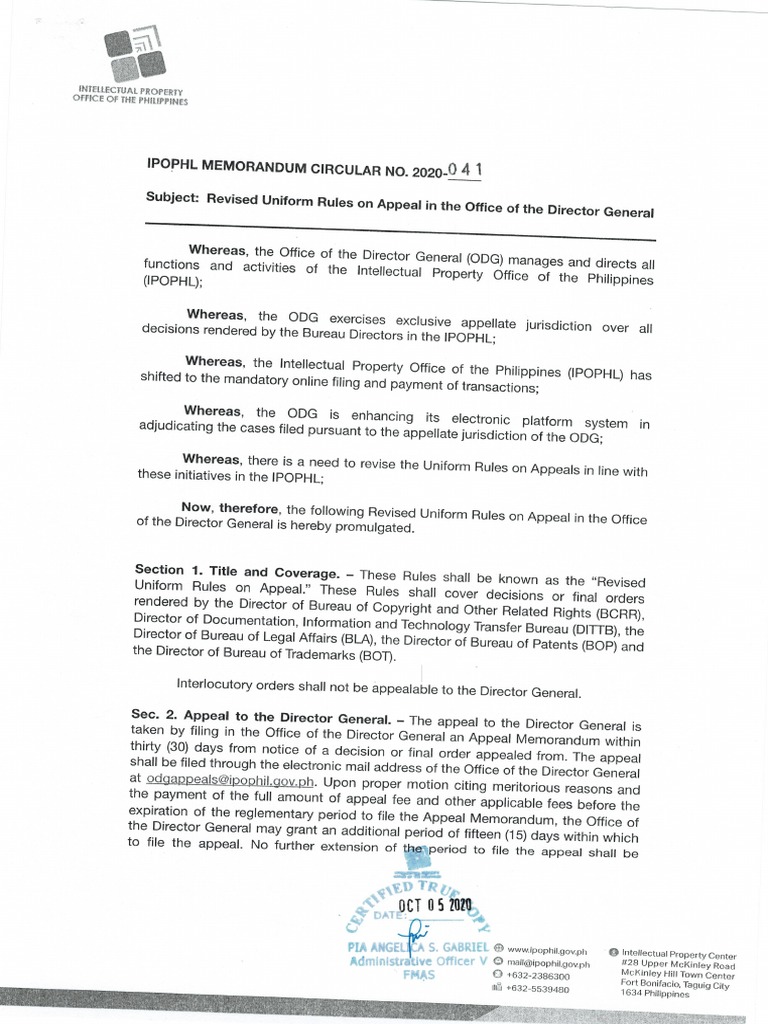 IPOPHL Memorandum Circular 2020 041 | PDF IPOPHL Memorandum Circular 2020 041 | PDF