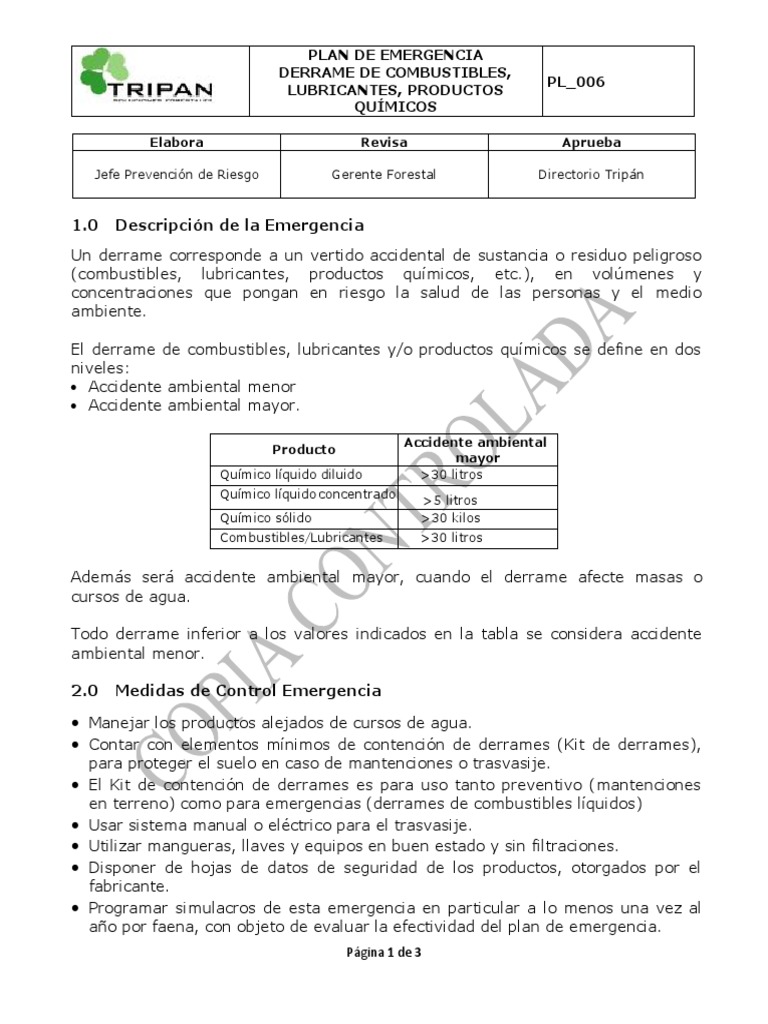 PL - 006-Plan de Emergencia Derrame de Combustibles, Lubricantes ...