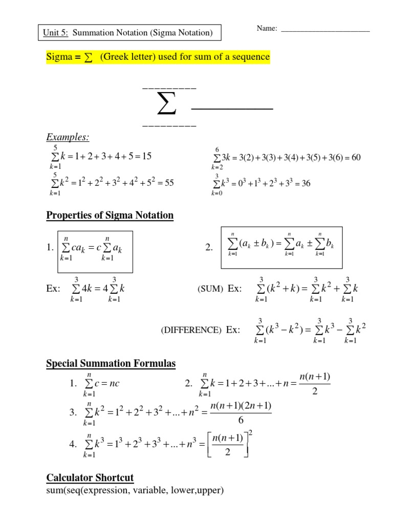 Summation Notation Note Sheet | PDF | Teaching Methods & Materials | Science & Mathematics