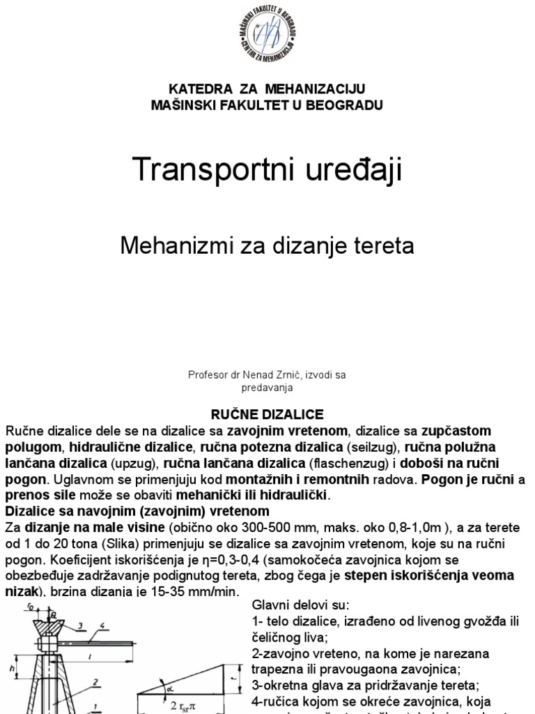 P11 - Mehanizmi Za Dizanje Tereta | PDF
