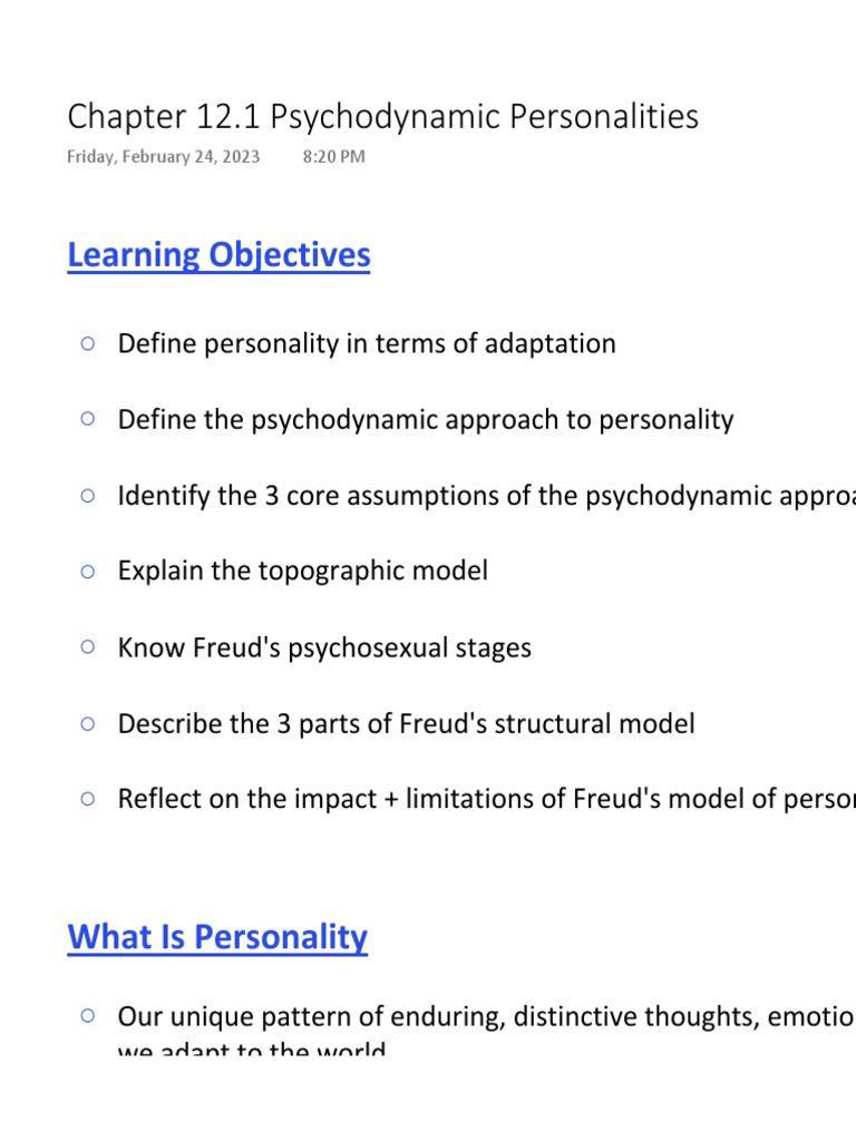Chapter 12.1 Psychodynamic Personalities | PDF | Sigmund Freud ...