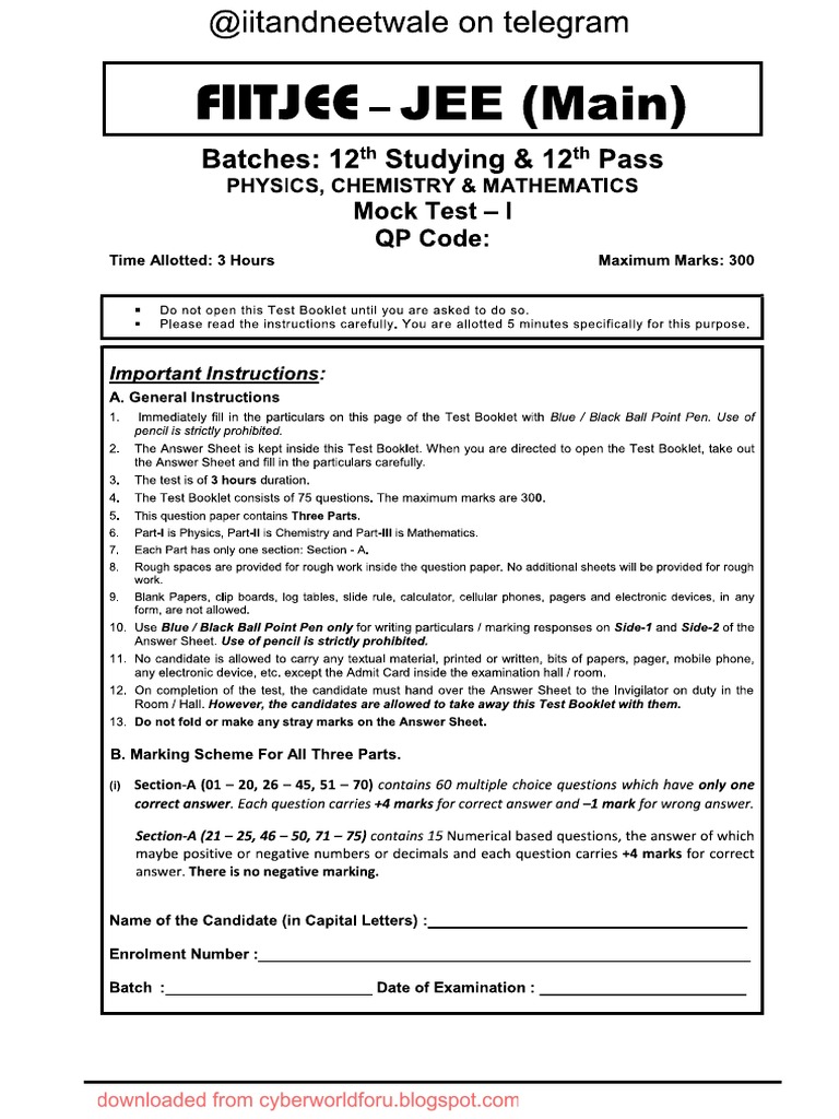 FIITJEE Mock Test 1 | PDF