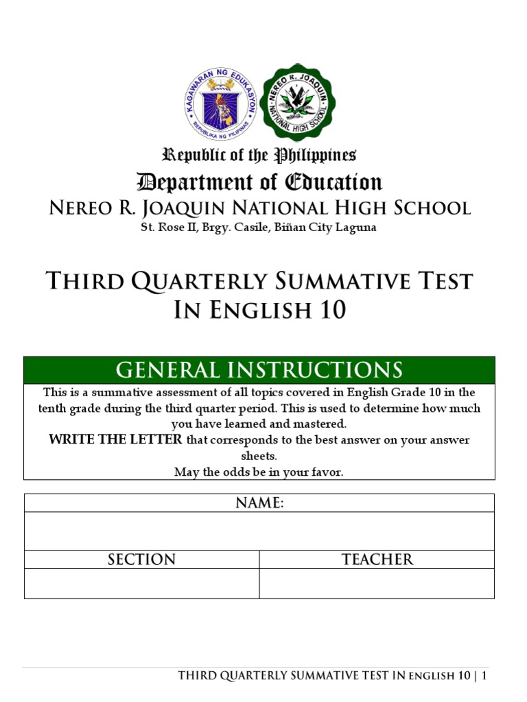 3q - Summative Test Eng 10 | PDF | Cigarette | Tobacco Smoking
