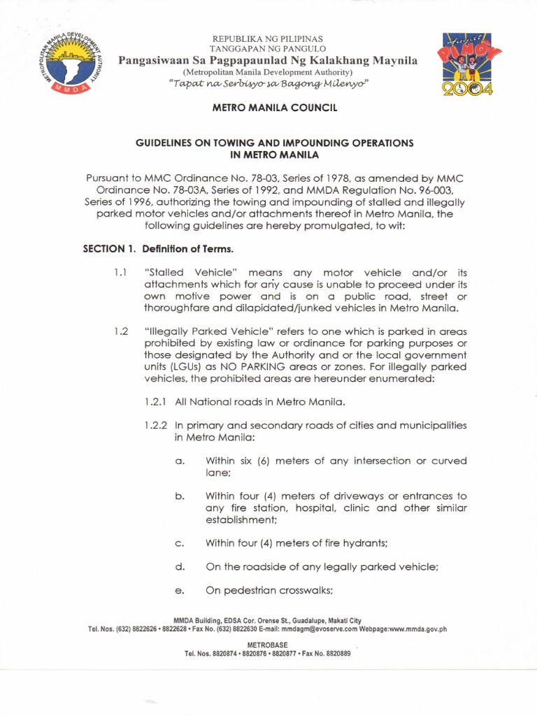 MMDA Reso 02 33 Guidelines On Towing and Impounding Operations in Metro ...