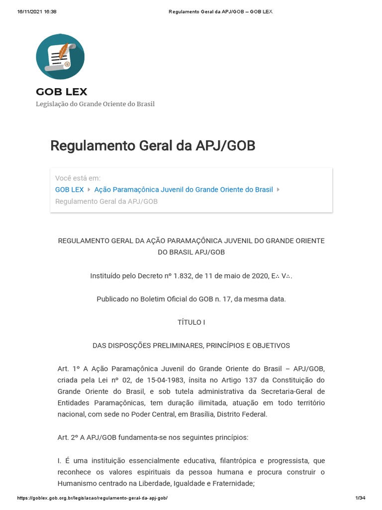 Regulamento Geral Da APJ - GOB - GOB LEX | PDF | Law
