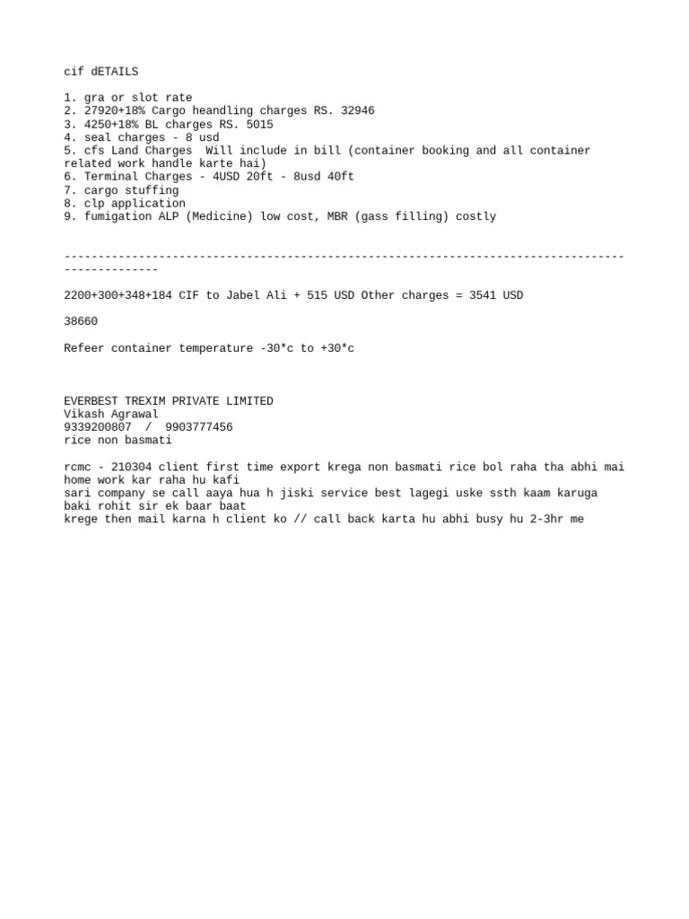 CIF Details And Charges In Details PDF