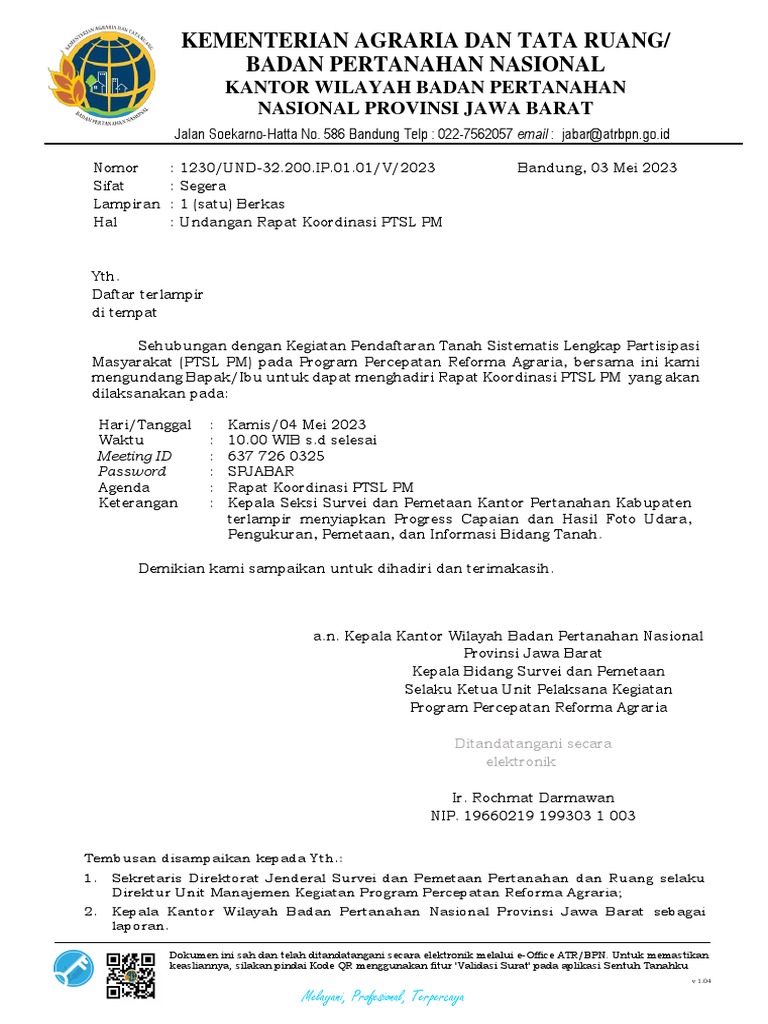 Undangan Rapat Koordinasi PTSL PM | PDF