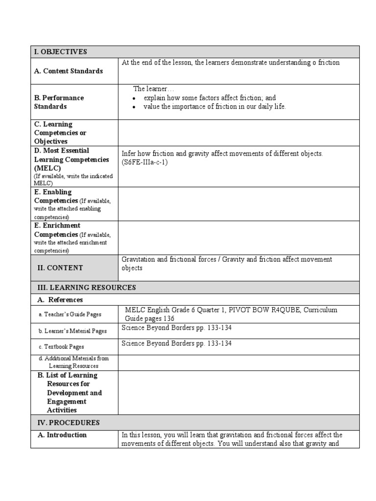 Lesson Plan Friction and Gravity | PDF