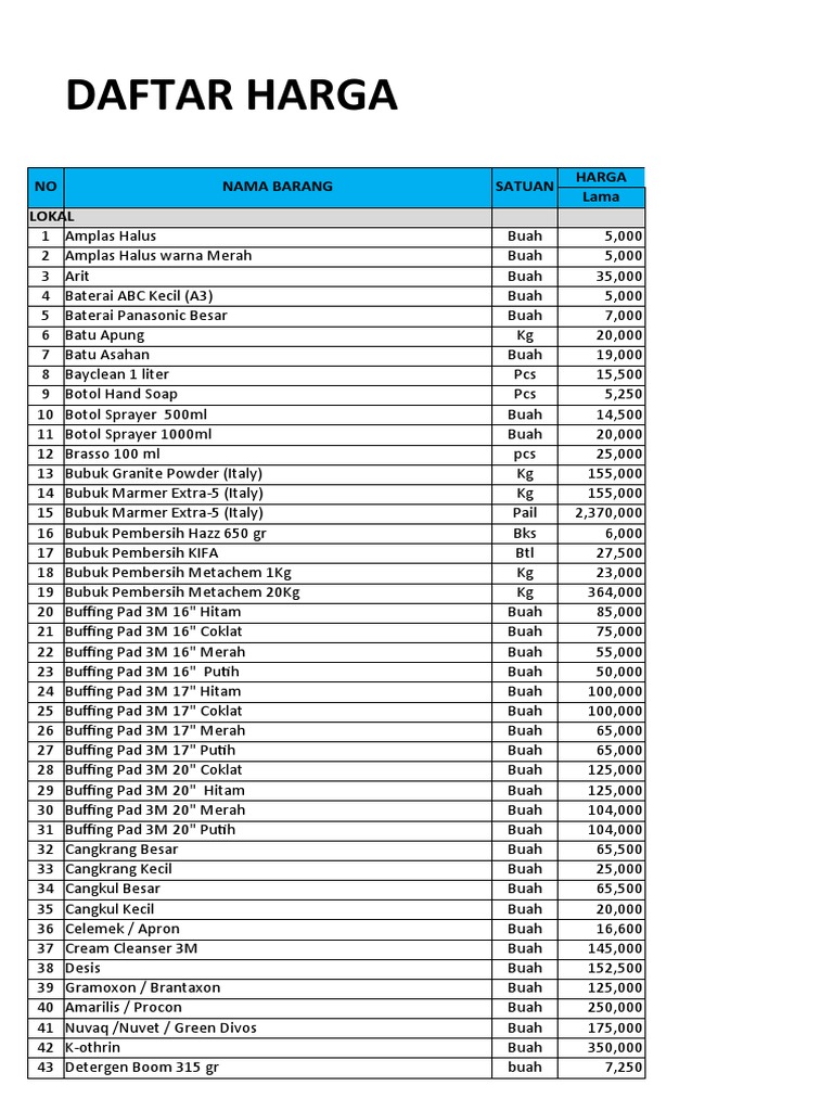 Daftar Harga 1 | PDF