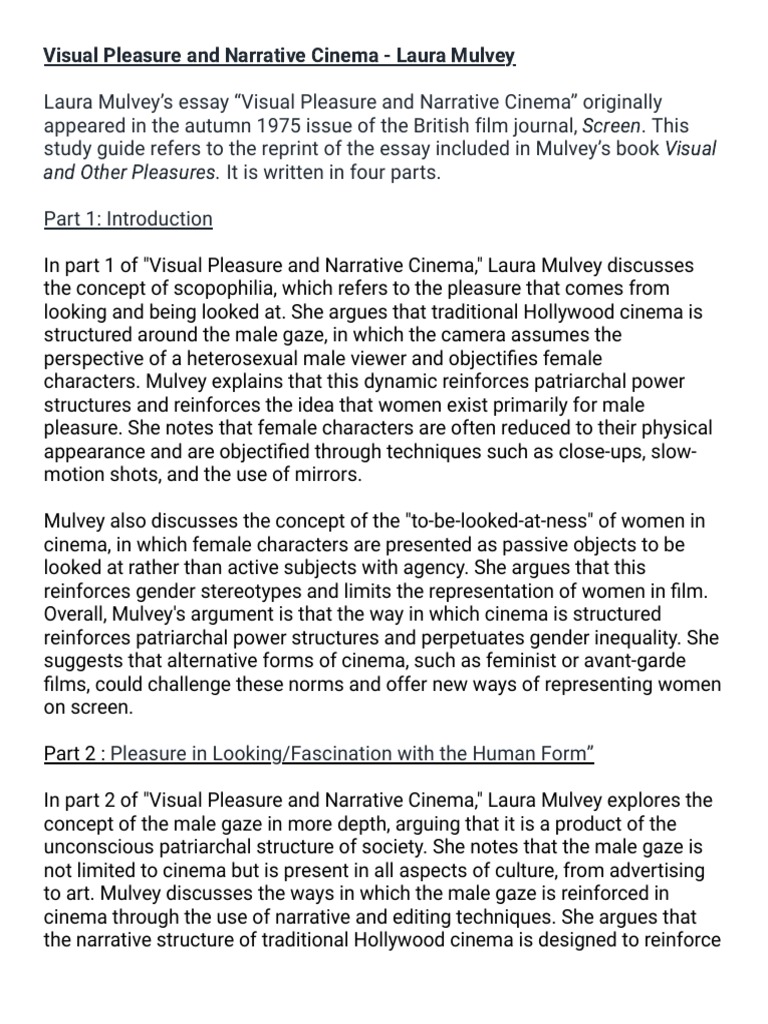 Visual Pleasure and Narrative Cinema | PDF