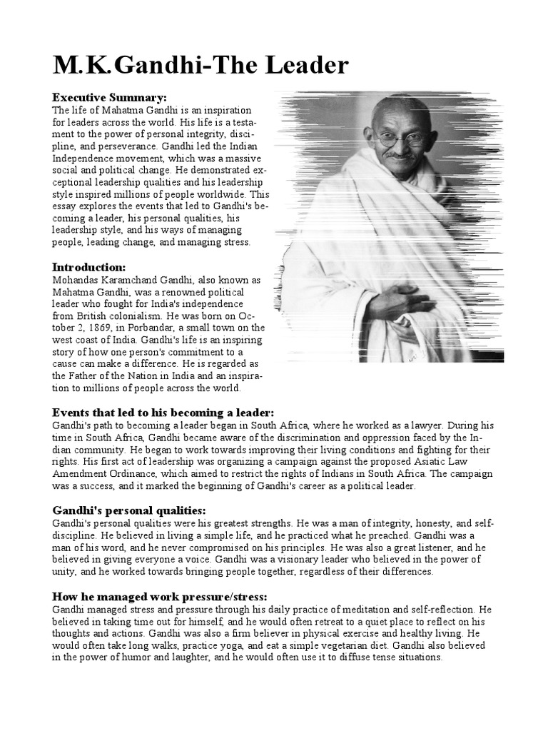 M.K.Gandhi-The Leader | PDF | Mahatma Gandhi | Nonviolence