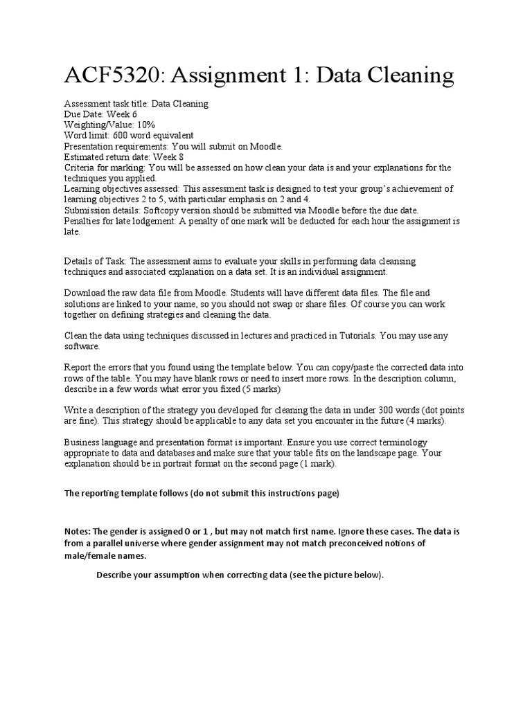 ACF5320 Assignment 1 Data Cleaning | PDF | Data | Computing