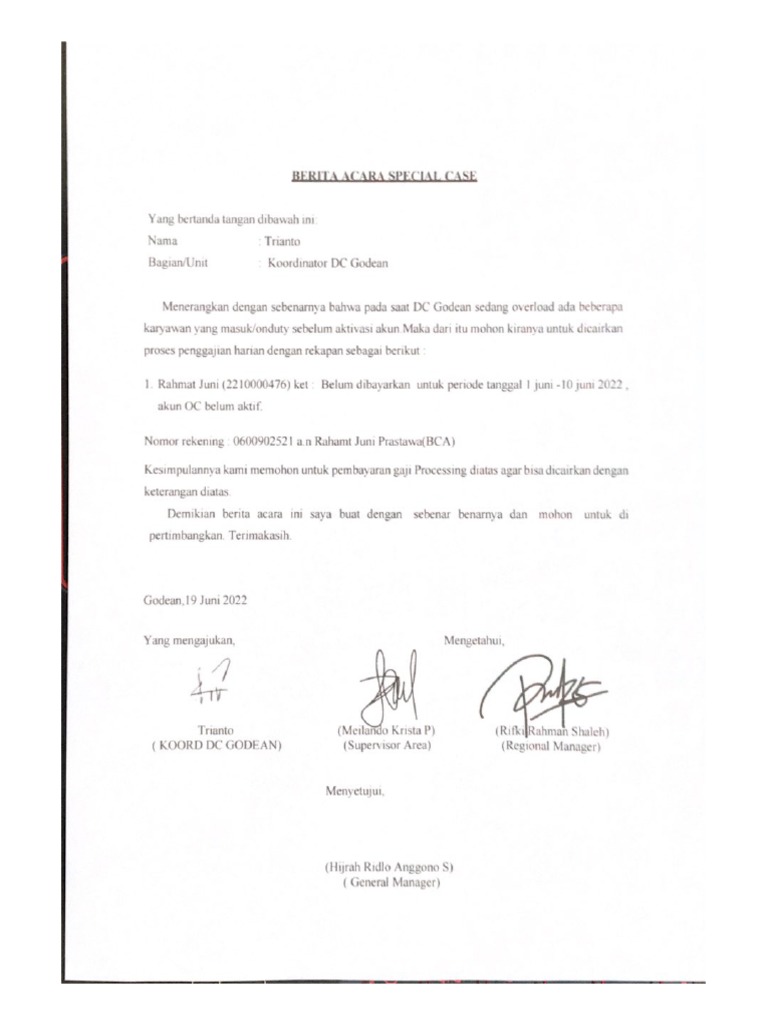 Berita Acara Special Case | PDF