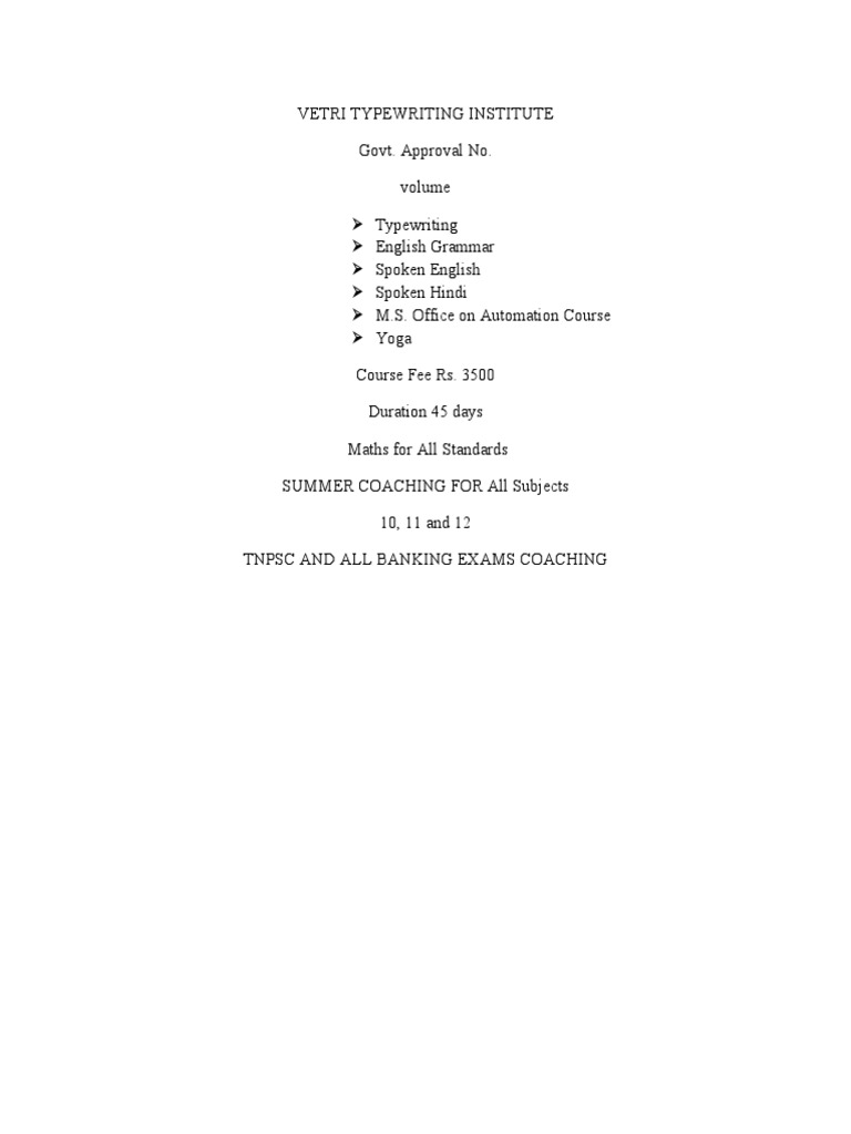Vetri Typewriting Institute Govt | PDF