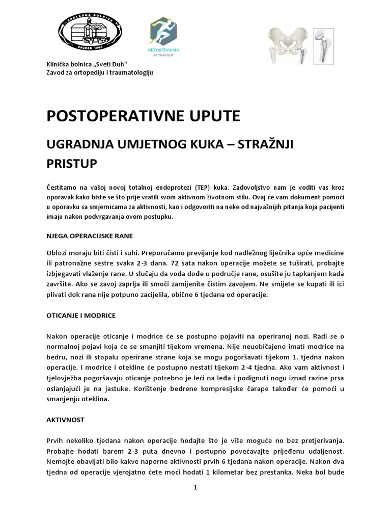 Postoperativne Upute TEP Kuka | PDF