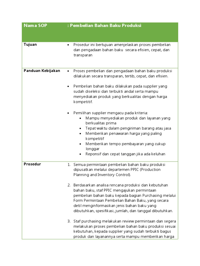 02 SOP Pembelian Bahan Baku Produksi | PDF