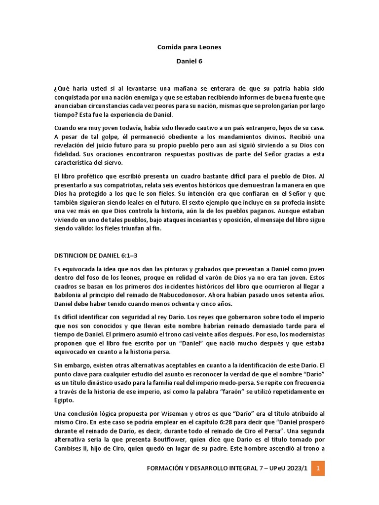 Daniel y su fidelidad en el foso de leones | PDF | Daniel (figura ...