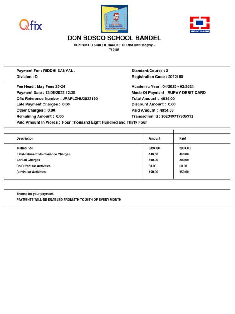 Qfix Payment Receipt Jpaplznu2022150 | PDF