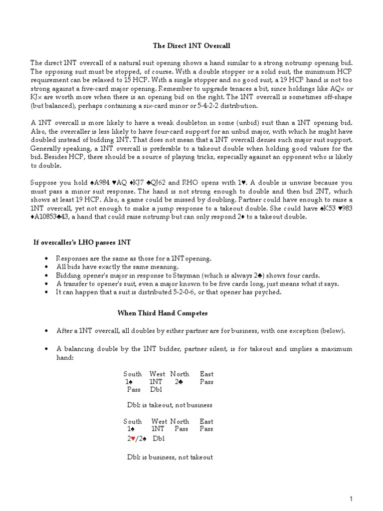 1NT Overcall all seats | PDF