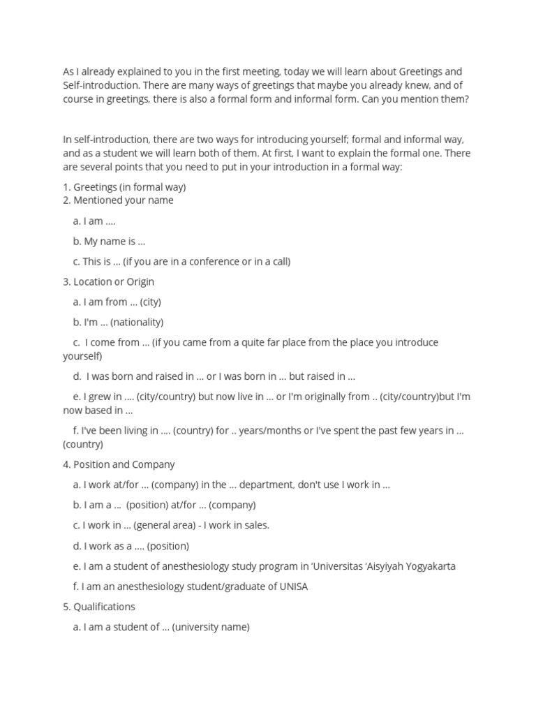 Greetings and Introduction | PDF