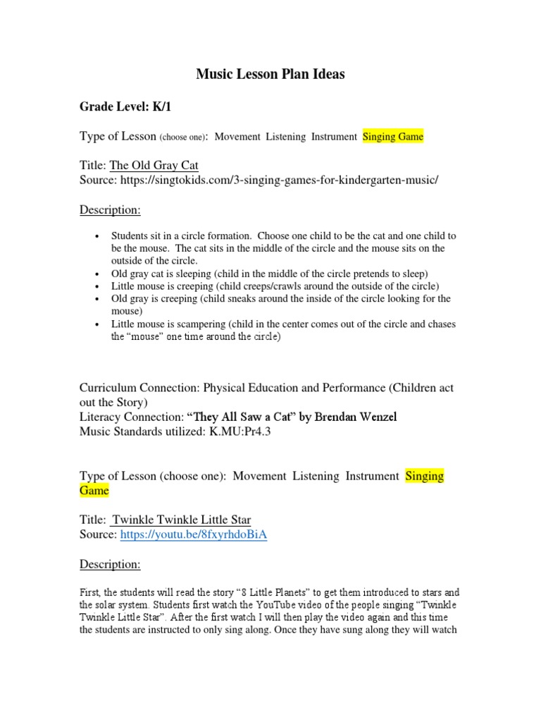 Singing Game Lesson Plans | PDF
