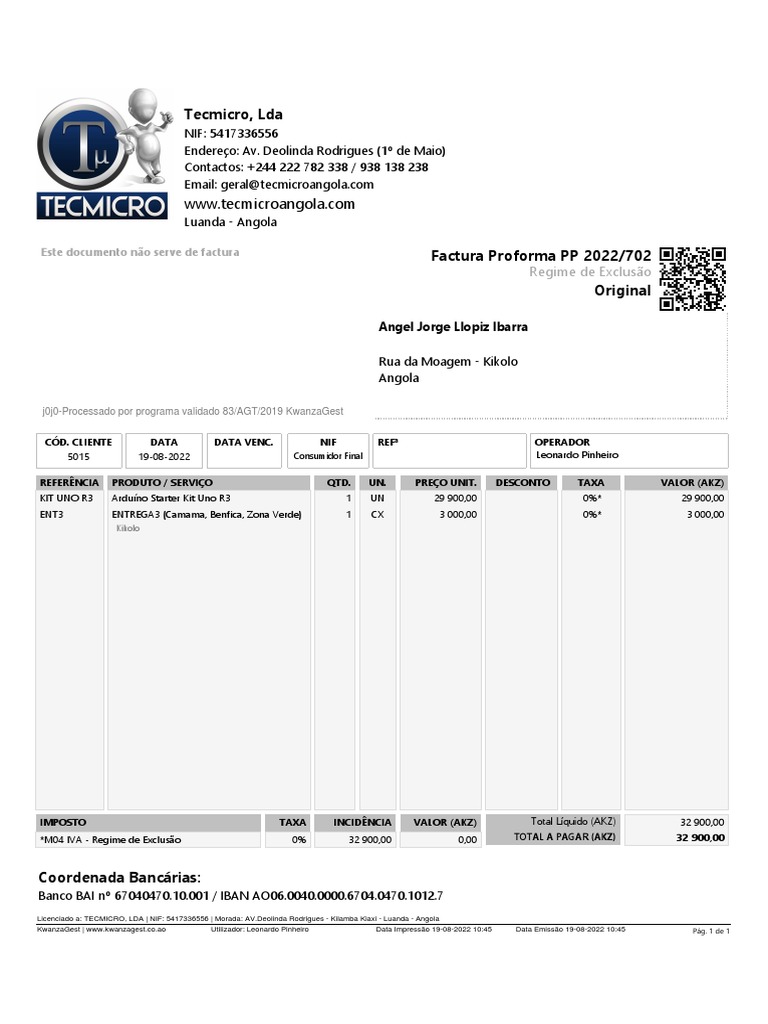Factura Proforma - 20220819104555289 | PDF | Economias | Dinheiro